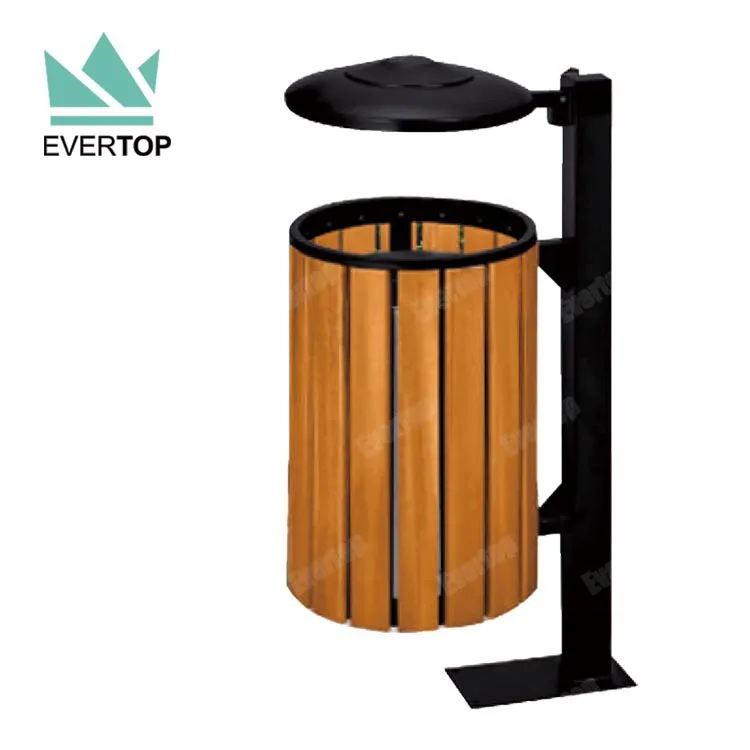 DA-78H Modern Pole Standing Wood Outdoor Dustbin Waste Bin with Rain ...