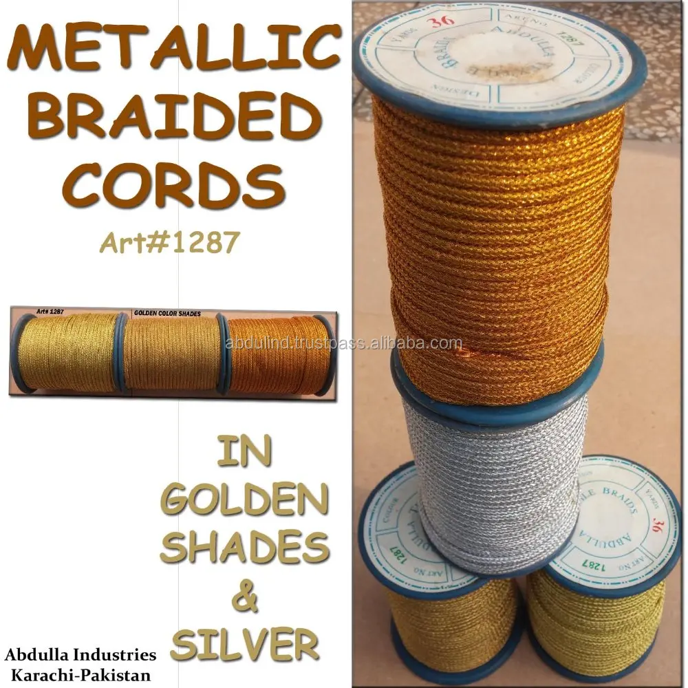 Metallic Braided Golden Cord - Braided Silver Metallic Cord Art#1287 ...