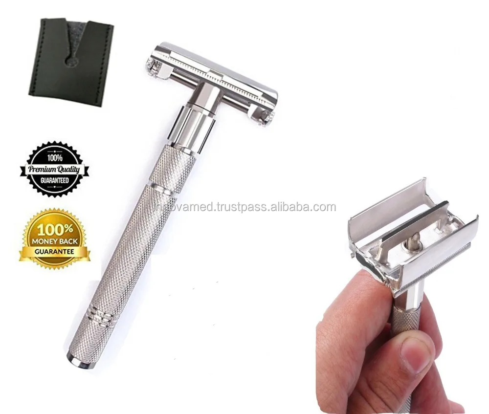 Butterfly Safety Razor & 10 Double Edge Blades Classic Shaving Vintage ...