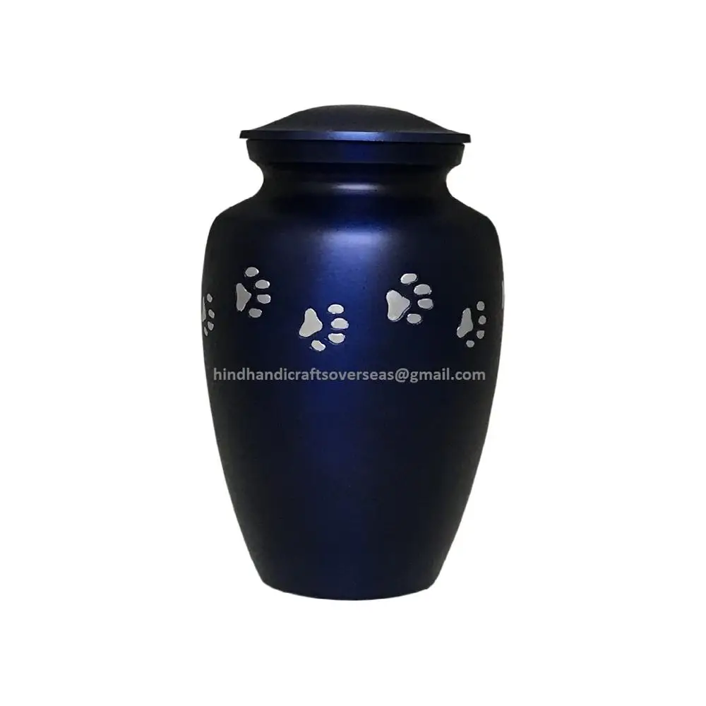 Aluminum Navy Blue Paw Engraved Pet Urns For Dogs and Cats Ashes Pet ...