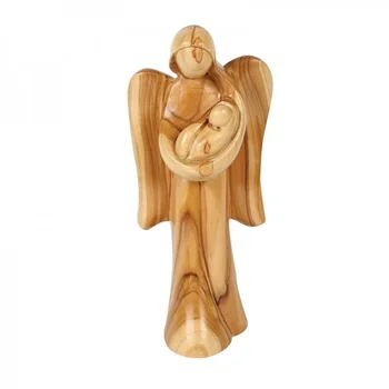 Olive Wood Faceless Angel Holding Baby Jesus/wooden Angel Carrying Baby ...