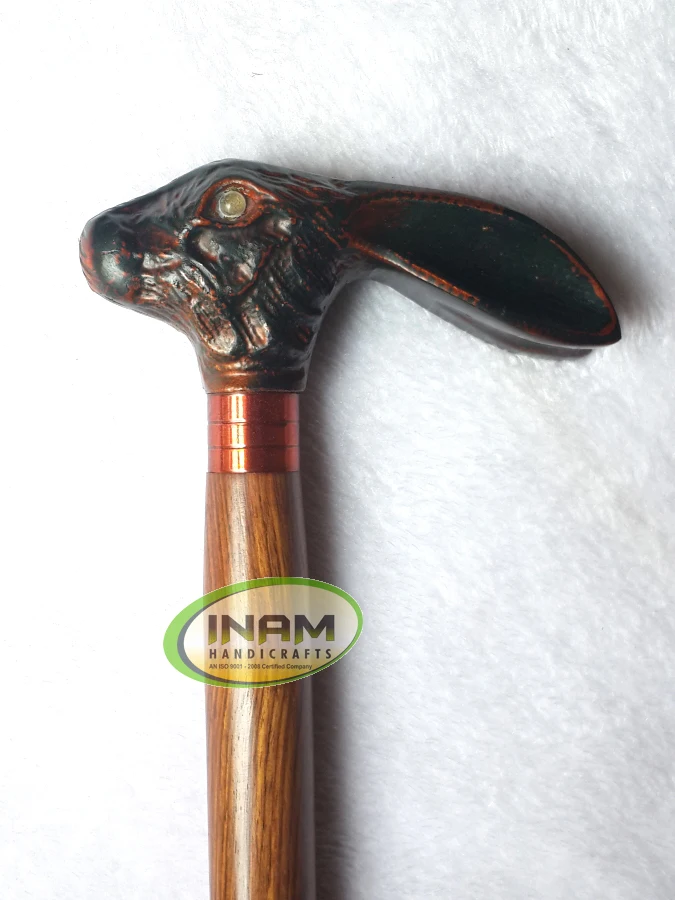 Vintage Style Wooden Foldable Walking Stick With Brass Rabbit Handle ...