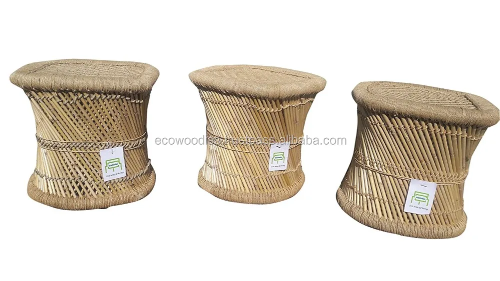 Eco Friendly 100% Bamboo Handicraft Single Ottoman Stool For Living ...
