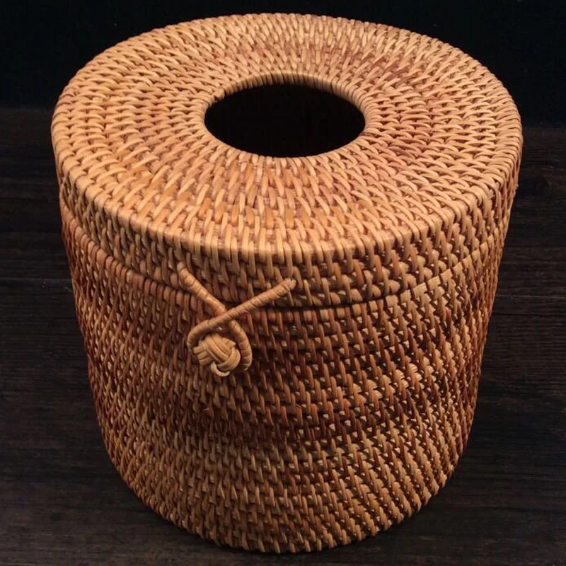 Natural Round Rattan Tissue Holder Box Cover Eco-friendly Kitchen ...