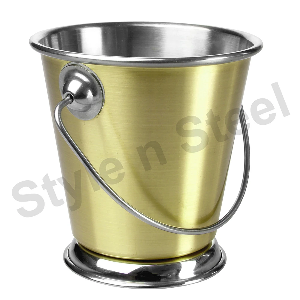 New Mini Serving Bucket Gold Stainless Steel Pail Metal Type Mini Food ...