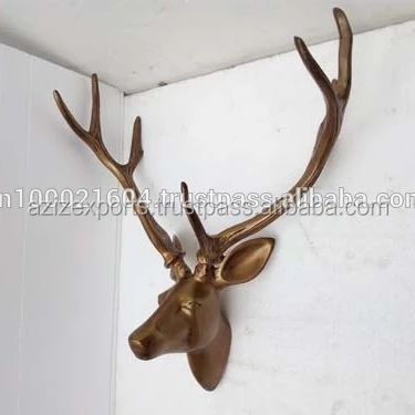 Metal Aluminium Deer Head with Large Antlers - Antique Gold