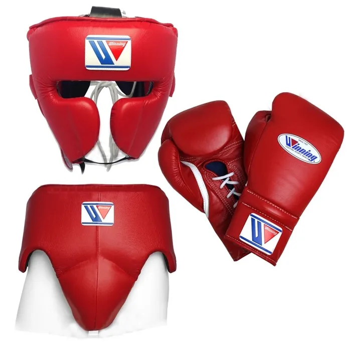Red Leather winning boxing gears set muay thai kick boxing winning ...