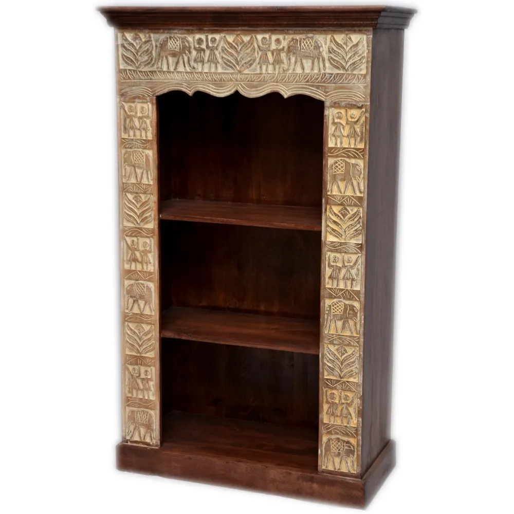 Wooden Tribal Carved Vertical Book Shelf In Distress Finish - Buy ...