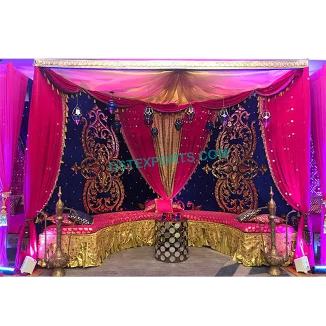 Mughal Style Mehndi Stage Embroidered Backdrops Traditional Indian ...