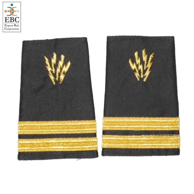 OEM Custom Radio Officer Epaulets - 3 Gold Stripes on Black