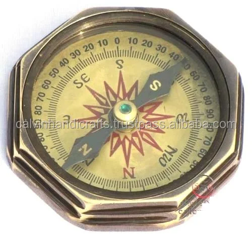 Solid Brass Open Face Antique Vintage Pocket Compass Nautical Gift for ...
