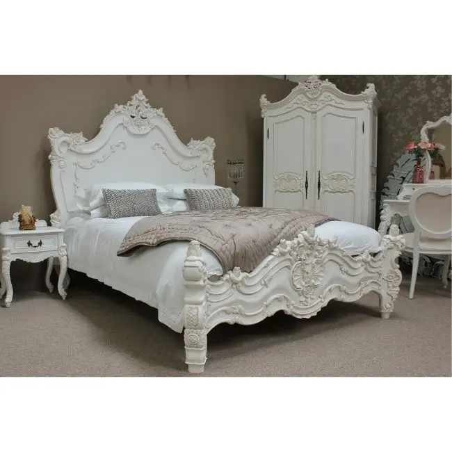 White Rococo Bed Set Hotel Furniture - Elegant & Durable
