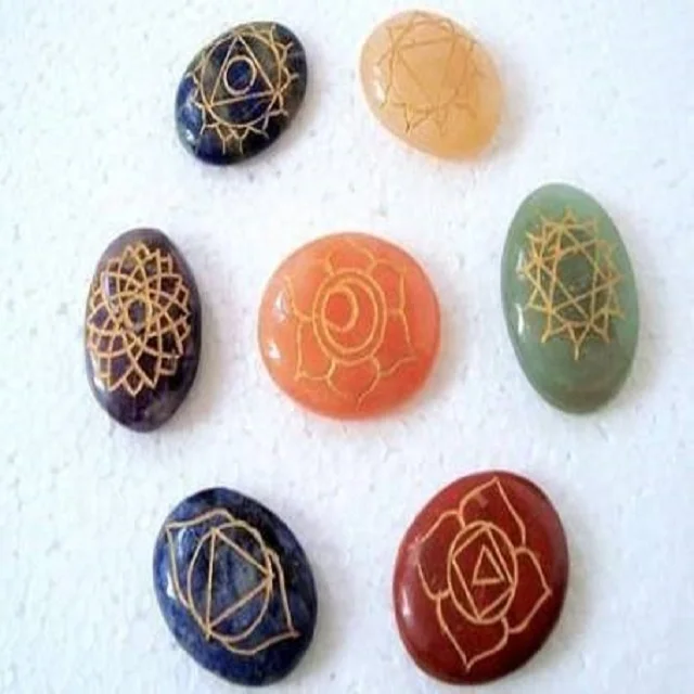 Gemstone Engraved Chakra Symbol Stone Set Quality Assured Healing ...