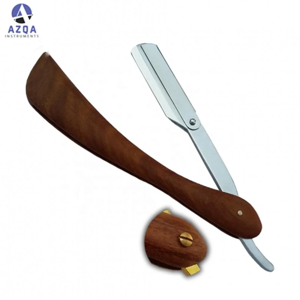 Stylish Gold Razor Straight Edge Barber Folding Shaving Knife Wooden ...