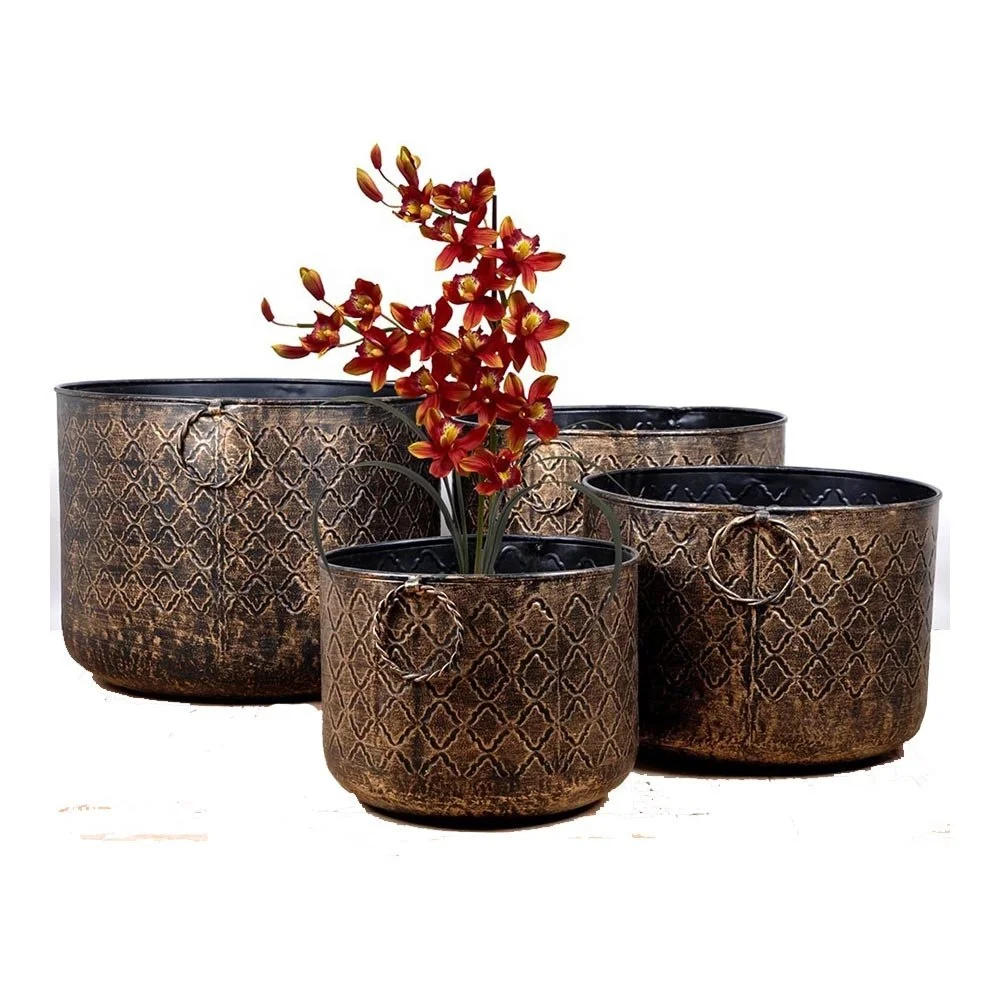 Outdoor Antique Copper Finished Planters Square Embossed Design Planter ...