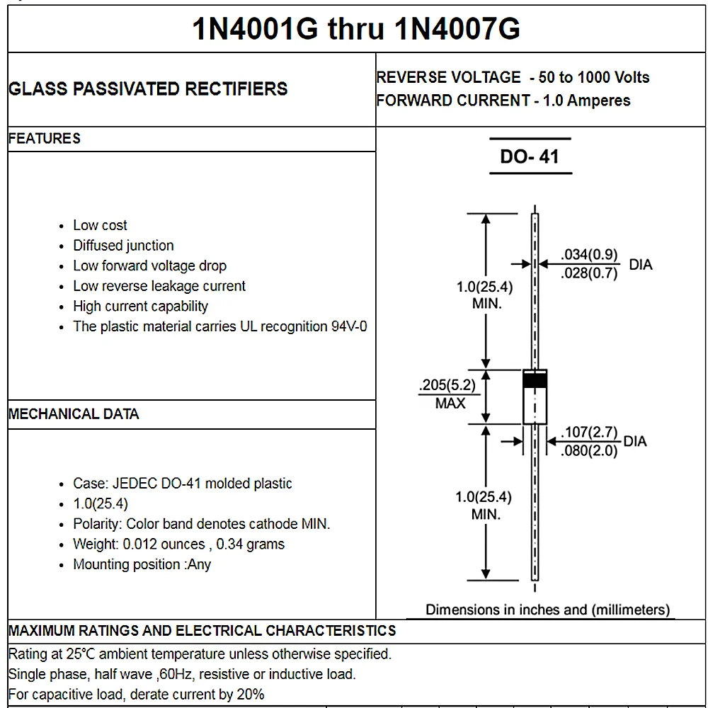 100pcs 1a 1000v Diode 1n4007 Through Hole Diode 1a 1000v 1n4007 ...