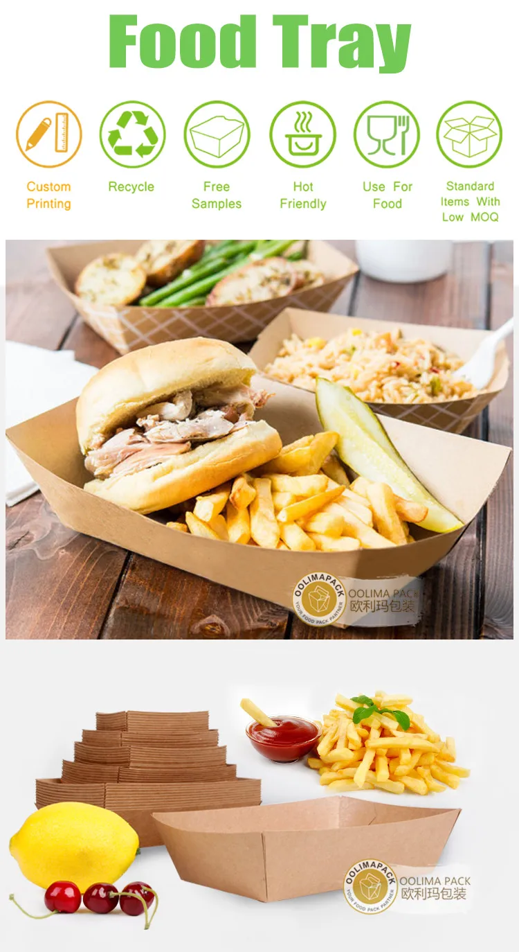 Custom Boat Shaped French Fry Fried Chicken Kraft Paper