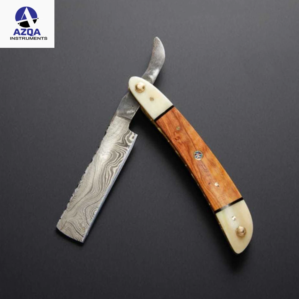 Folding Damascus Steel Comb Razor with Wooden Handle for Barber Shaving ...