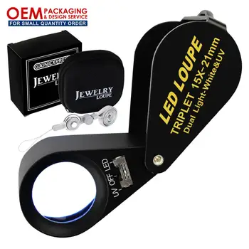 15x 21mm Optic Magnifier Glass Loupe 6 Led & Uv Light Black Frame ...