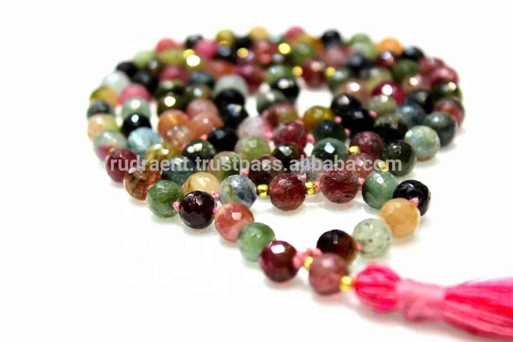 Handcrafted Top Quality Natural Tourmaline Hand Faceted 108 Mala Beads ...