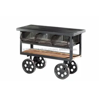 Industrial Rustic Metal Kitchen Cart,Vintage Metal Kitchen Cart With ...