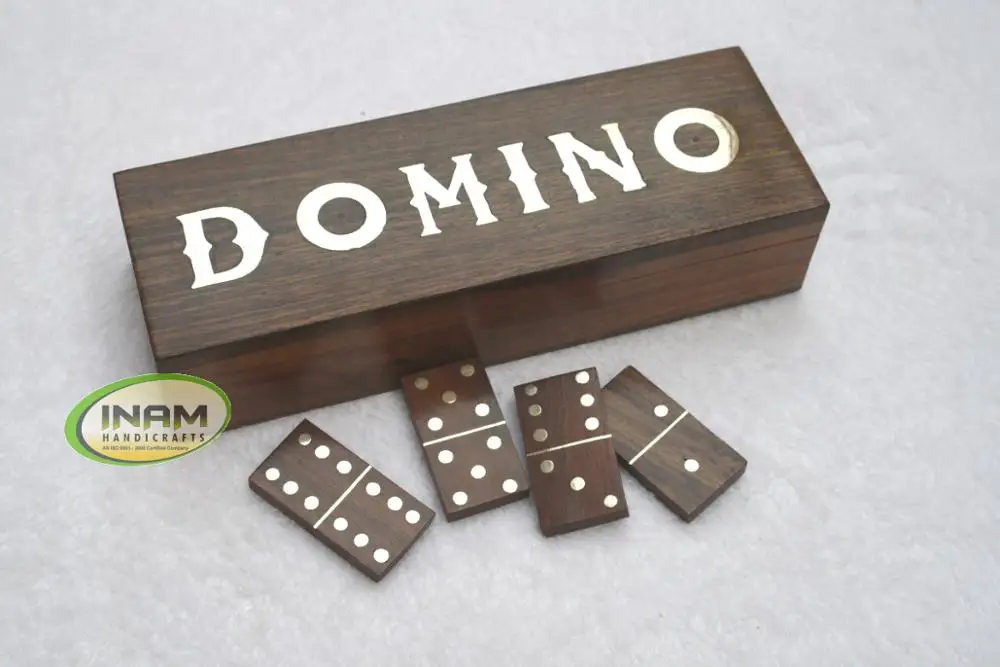 Handmade Design Sheesham Wood Domino with Wooden Box and Brass Inlay ...