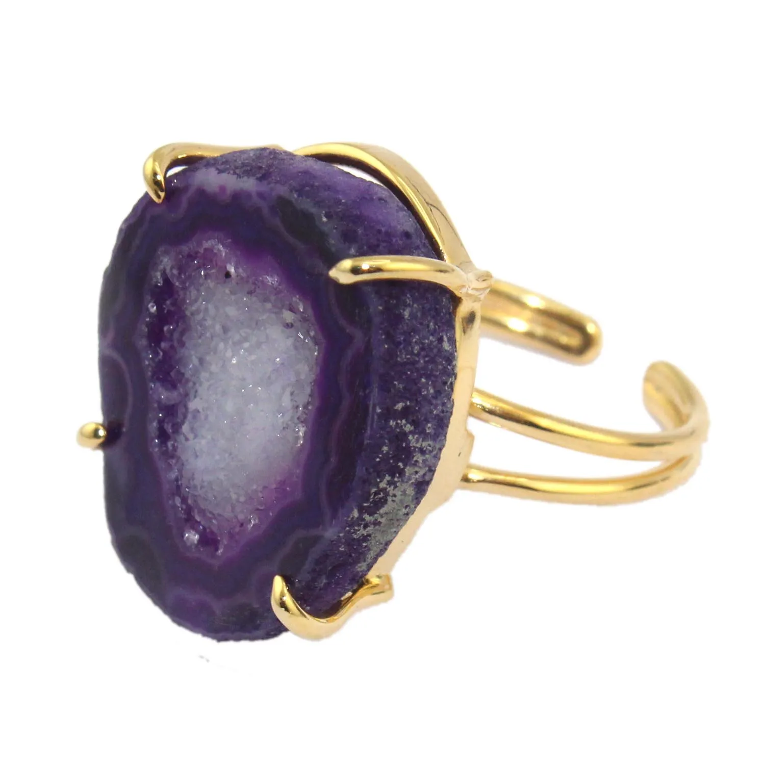 Nuevo Diseño De Lujo Natural Púrpura Geoda Druzy Anillo Latón Chapado ...