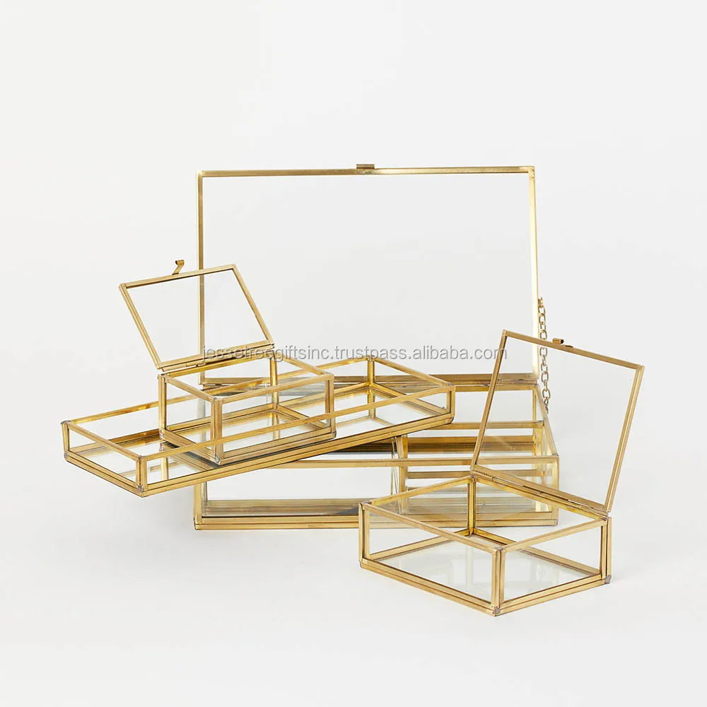 Metal Modern Jewelry Box Round Shape With Bright Golden Plating ...