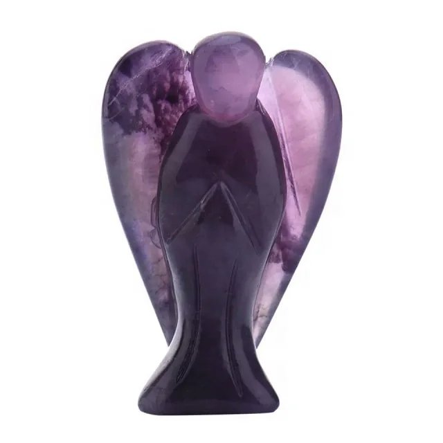 Amethyst Crystal Angel Figurine Natural Gemstone Hand Carved Pocket ...