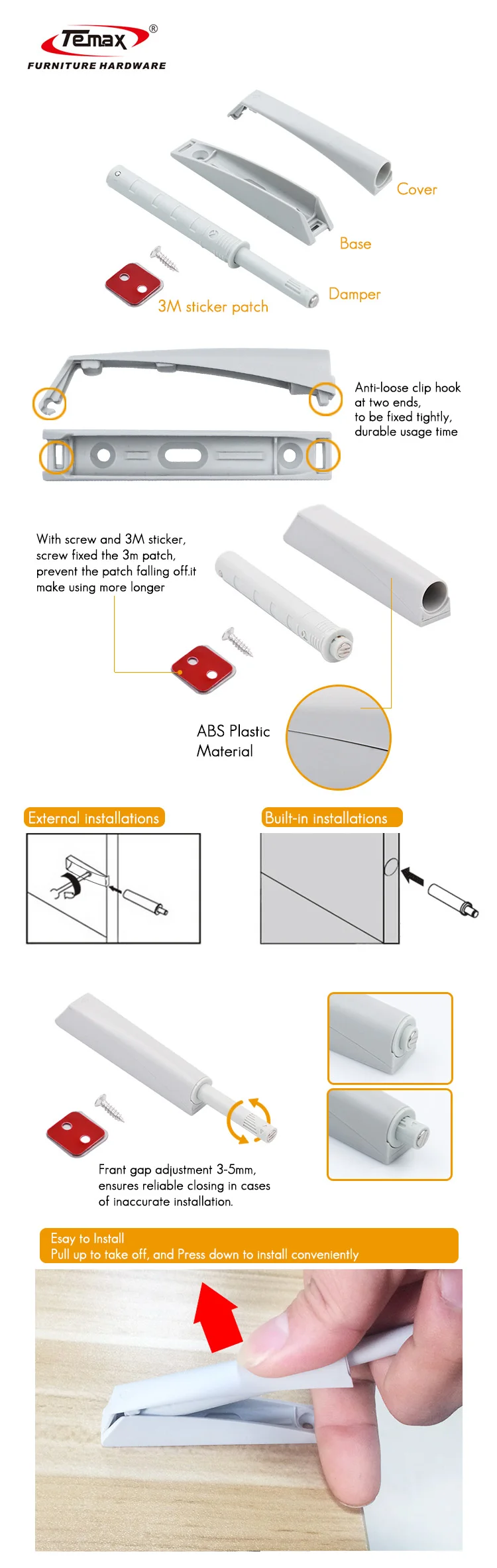 Concealed Push to Open System Cabinet Latch - Magnetic Door Catcher