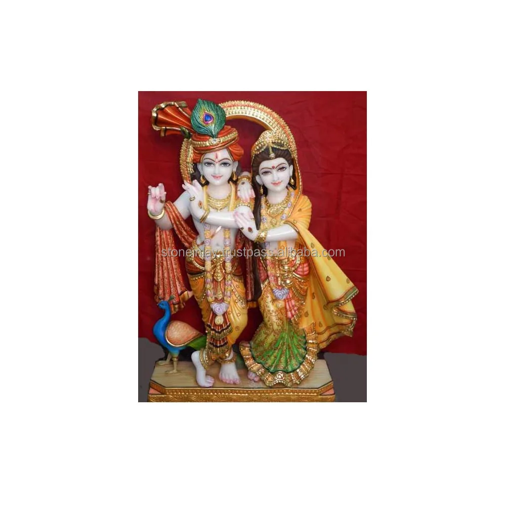 Handmade Colorful Shree Radha Krishna Statue Beautiful White Makrana ...
