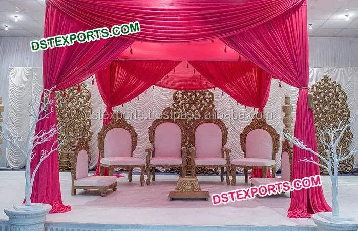 Hindu Wedding Decor Low-seating Mandap Chairs Beautiful Wooden Carved ...