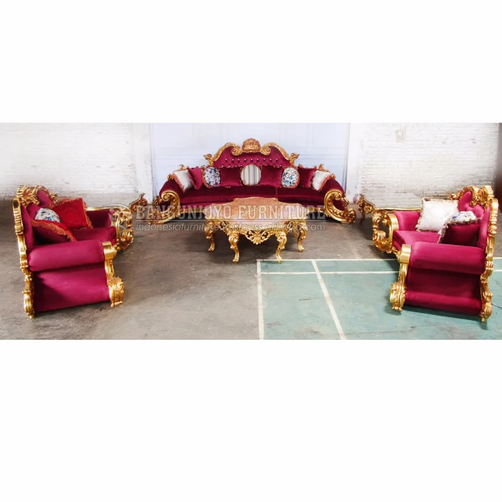 Italian Luxury Classic Antique Sofa Set Solid Wood Frame with Leather ...