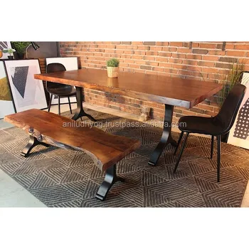 Acacia Wood Live Edge Straight Cut Dining Table - Buy Solid Acacia Wood ...