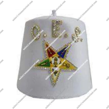Oes White Fez Hat With Star Custom 100% Wool Win Master Embroidered ...