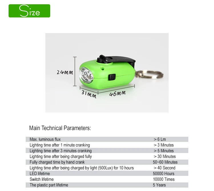 Mini Hand Dynamo Led Solar Flashlight Keychain Finder Hand Crank ...