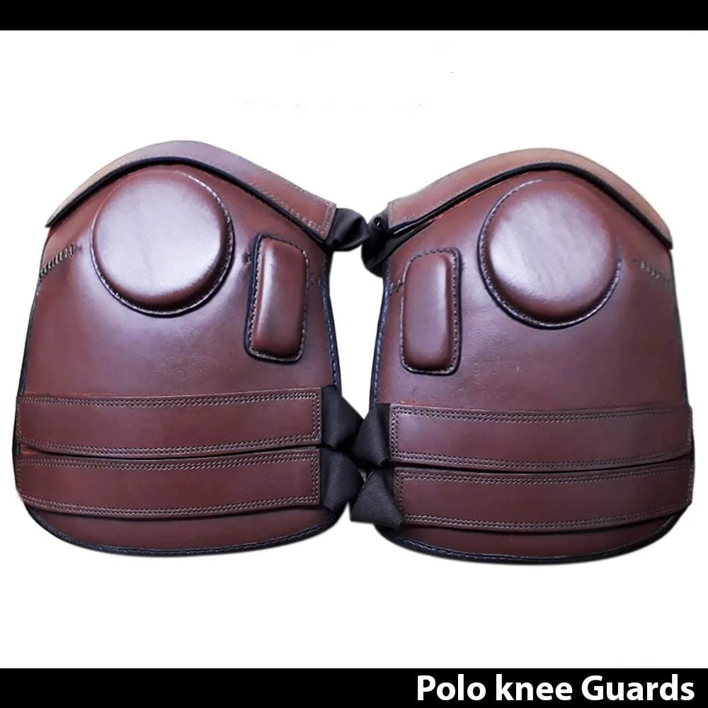 3 Strap Polo & Ridding Knee Guards Leather Soft Padded For Injury ...