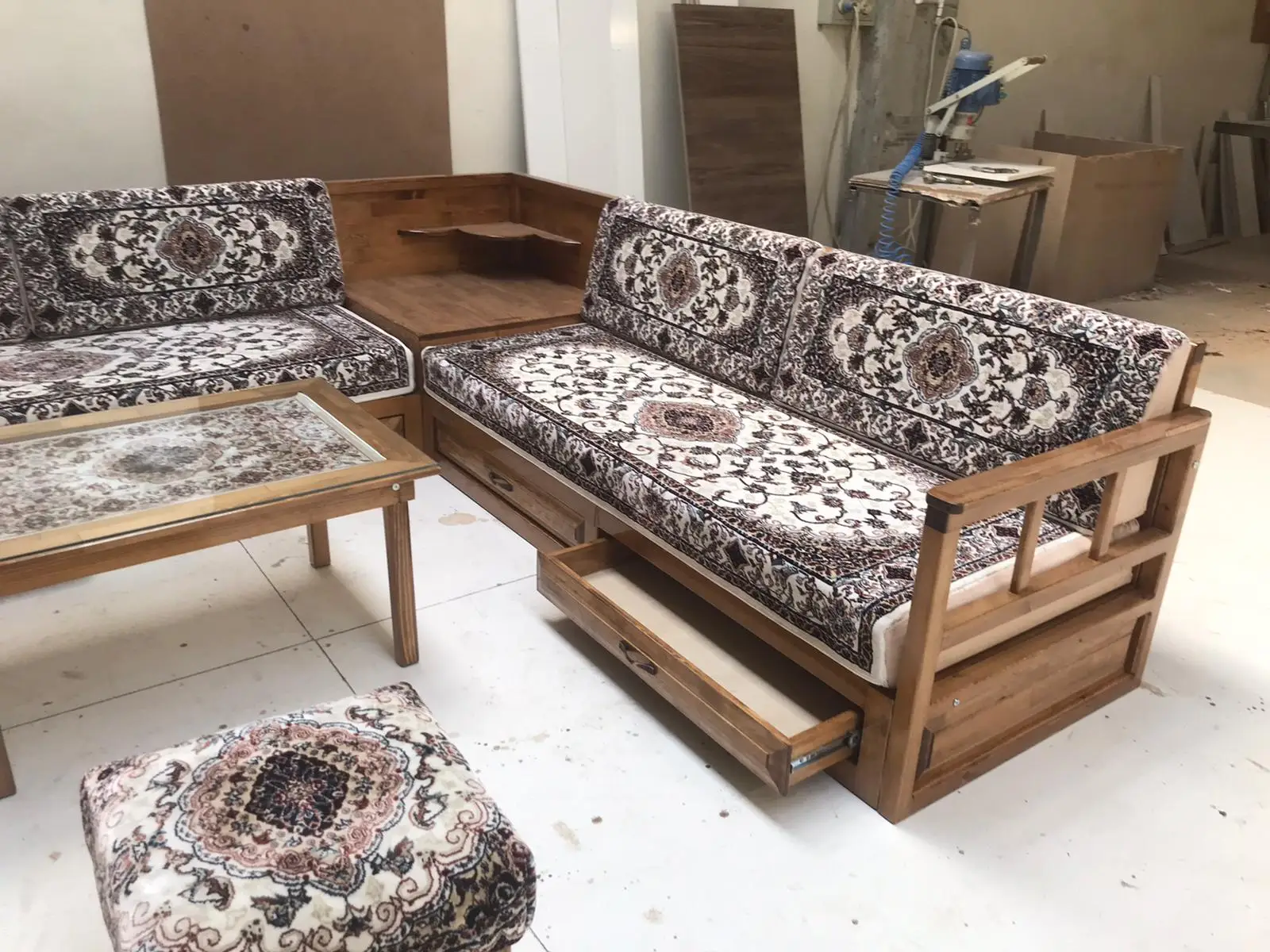 Wooden Drawer Living Room Set Classic Drawer Corner Sofa Set ...