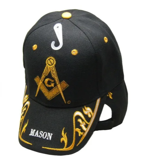 Mason Freemason Masonic Black Gold Trim Embroidered Hat Cap High ...