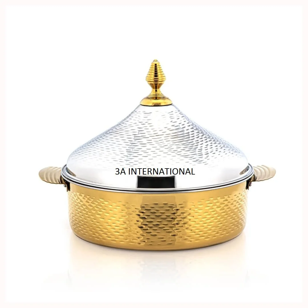 Handmade Decorative Food Casserole Hot Pot Hammered Design Stainless ...