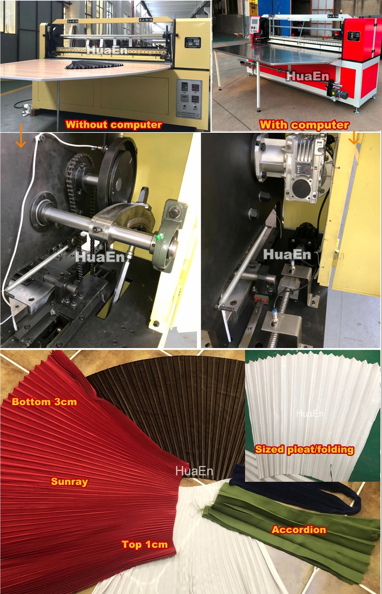 Huaen Manufacturer Sunray And Accordion Computer Control Mini Pleating Machine Customized 0.8cm ...