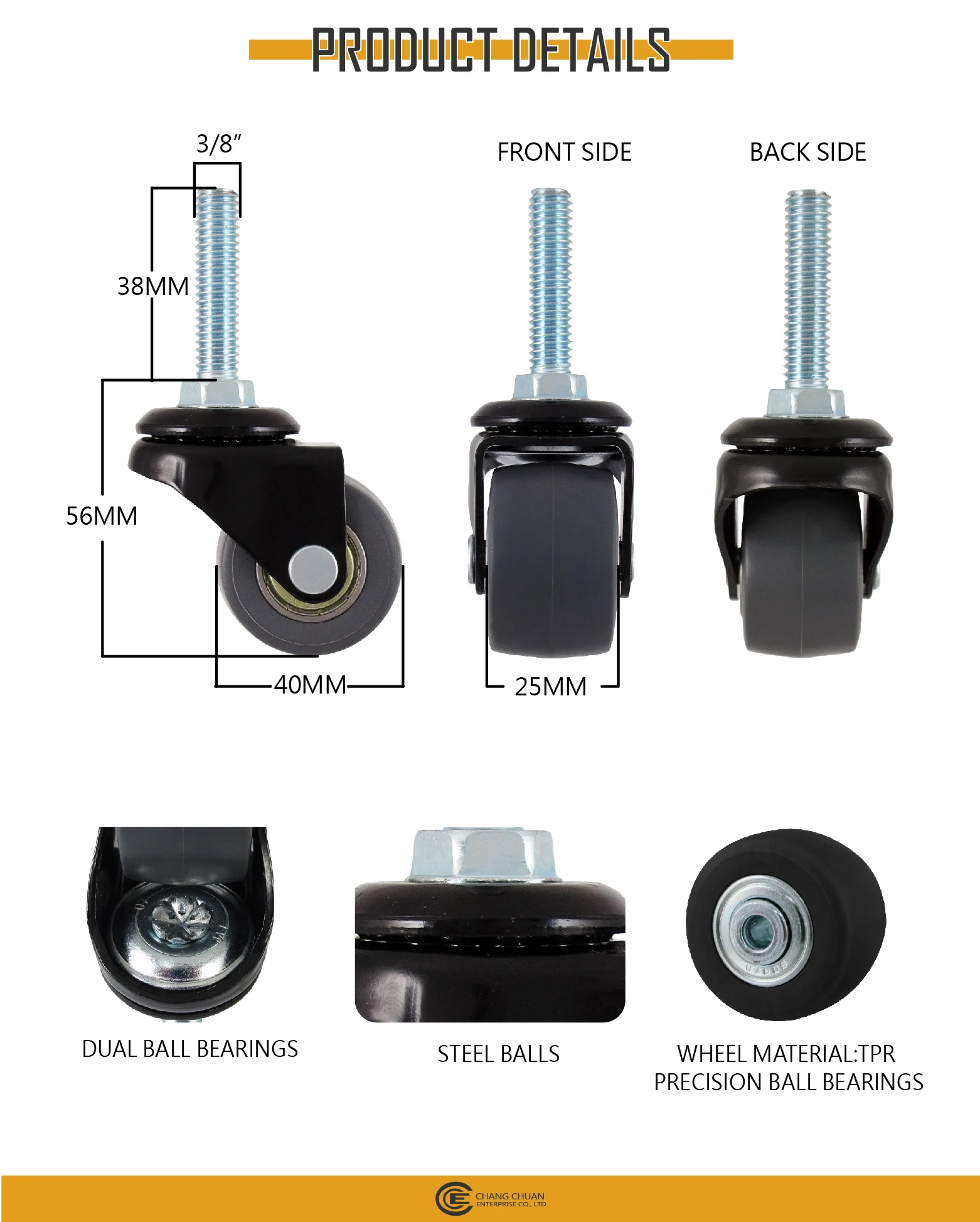 Cce Caster 1.5 Inch Universal Swivel Trundle Tpr Caster Wheel - Buy ...