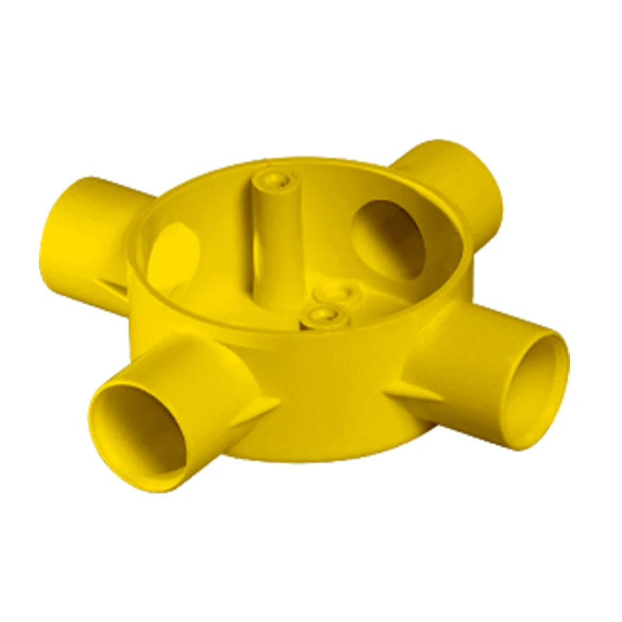 YELLOW PVC FOUR-WAY COMBUSTION-PROOF JUNCTION BOX with BS EN 61386-21 ...
