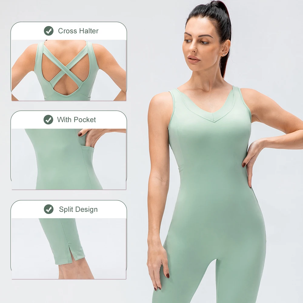 Women Backless Sports One Piece Sleeveless Gym Bodysuit Workout Fitness ...