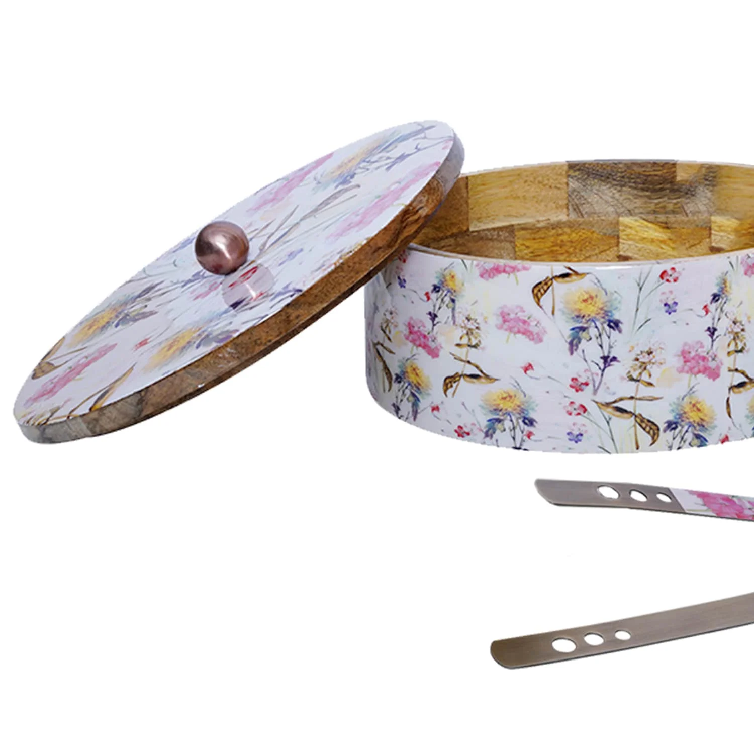 Handmade Round Shape Solid Wood Chapati Storage Container Home And ...