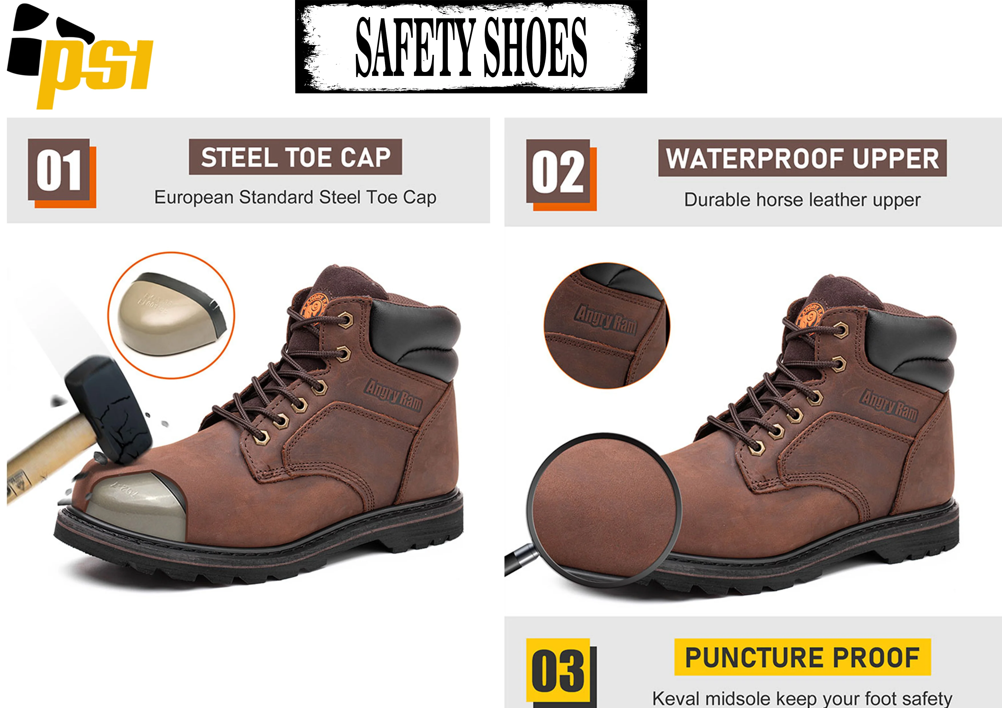 Safety Toe Waterproof Industrial & Construction Shoe,Distressed Brown ...