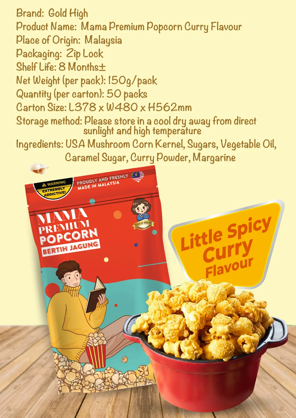 Mama Premium Popcorn Curry Popcorn Snack For Wholesale Mushroom Popcorn ...