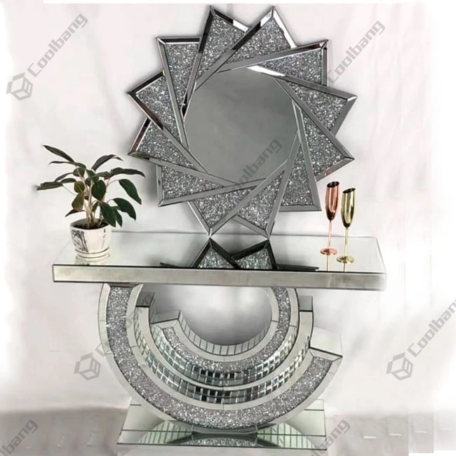 Mirrored Living Room Furniture Crushed Diamond Corner Modern Console Tables with Wall Mirror