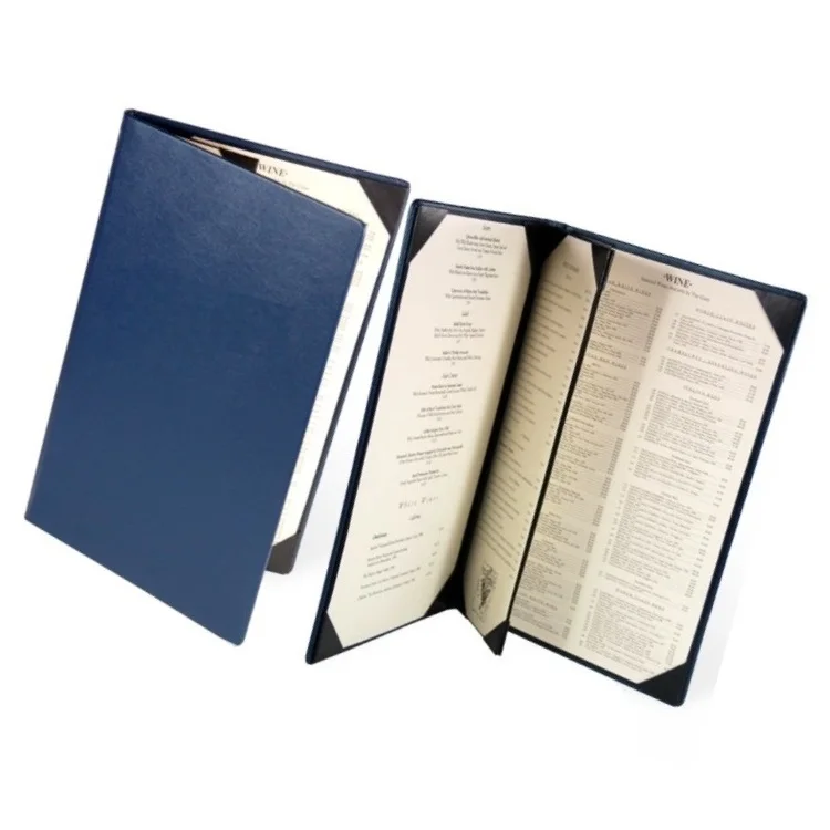 Blue Pu Leather Table Menu Holder With Four Protected Corners To Hold ...