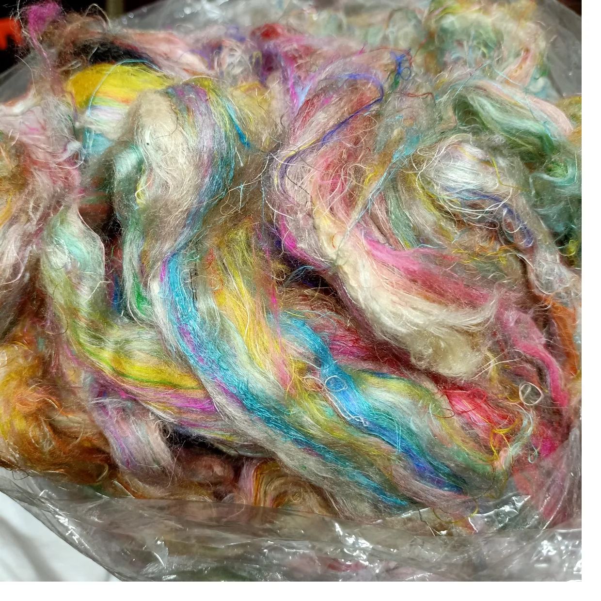 Custom Made Multi Colored Sari Silk Waste Fiber From Sari Silk Waste In ...